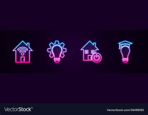Set Line Smart Home With Wi Fi Light Bulb Vector Image