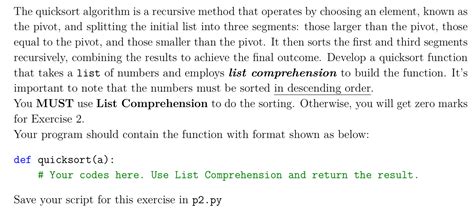 Solved The Quicksort Algorithm Is A Recursive Method That