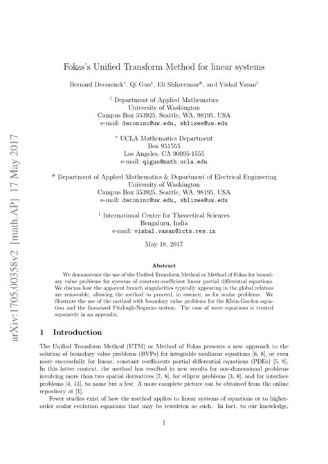 Pdf Fokass Unified Transform Method For Linear Systems