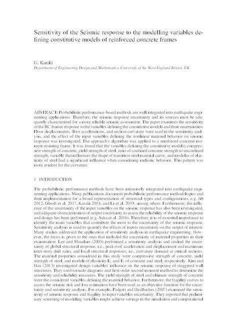 Sensitivity Of The Seismic Response To The Modelling Variables Defining Constitutive Models Of