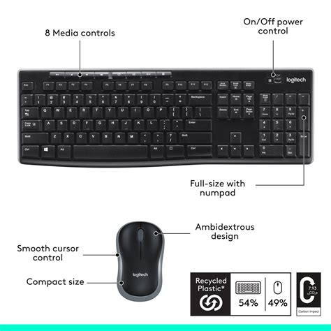 Logitech Mk270 Full Size Wireless Membrane Keyboard And Mouse Bundle For Pc Black 920 004536