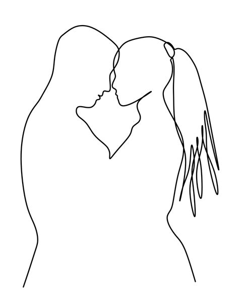 Line Art Vector Couple Hand Draw One Line Kissing Man And Woman Illustration Silhouette Of Two