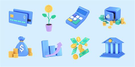 금융 비즈니스 또는 신용 아이콘의 3d 집합입니다 목표 달성 돈 절약 은행 업무 금융 수입 관리 투자 예금 교환 개념 3d 렌더링 그림입니다 0명에 대한 스톡 사진 및 기타