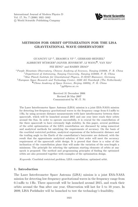Pdf Methods For Orbit Optimization For The Lisa Gravitational Wave Observatory