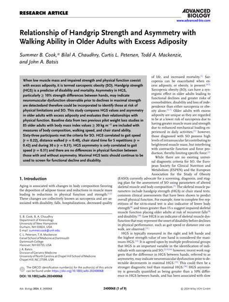 Relationship Of Handgrip Strength And Asymmetry With Walking Ability In Older Adults With Excess
