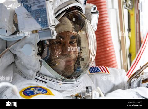 Nasa Astronaut Raja Chari Is Pictured Inside The Us Quest Airlock Suited Up And Preparing For