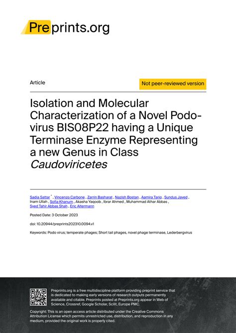 Pdf Isolation And Molecular Characterization Of A Novel Podo Virus