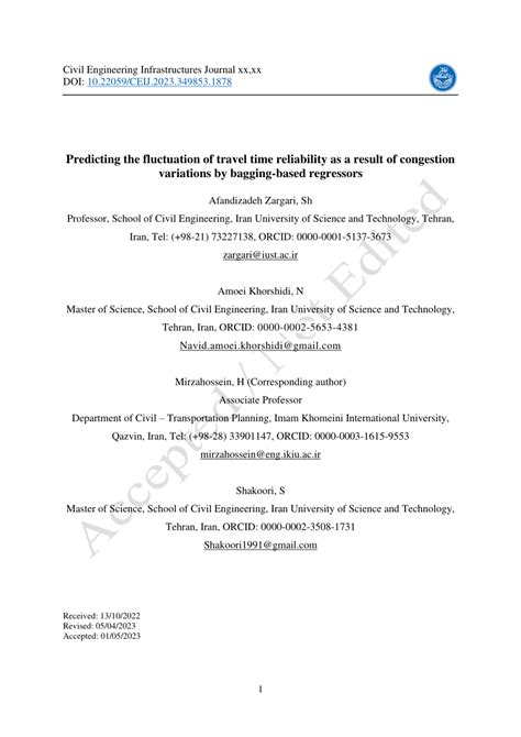 Pdf Predicting The Fluctuation Of Travel Time Reliability As A Result Of Congestion Variations