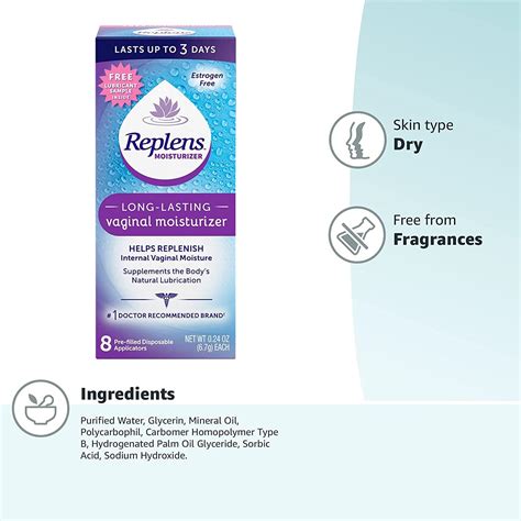 Replens Long Lasting Vaginal Moisturizer 8 Count Pack Single Use Applicator Hydrating Relief