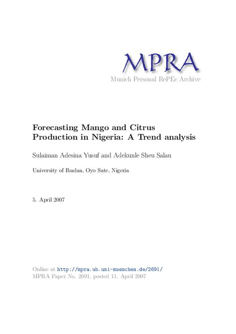 Pdf Forecasting Mango And Citrus Production In Nigeria A Trend Analysis