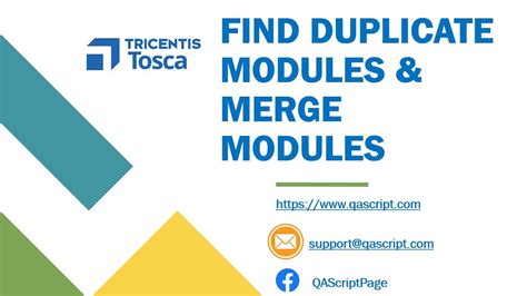 Tosca Tutorial Lesson 10 Find Duplicate Modules Merge Modules Merge Module Assistant