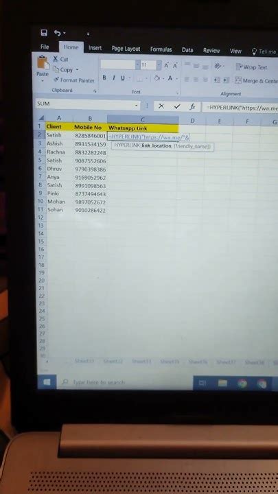 whatsapp link in excel trick exceltips exceltutorial shorts youtubeshorts shortsvideo youtube