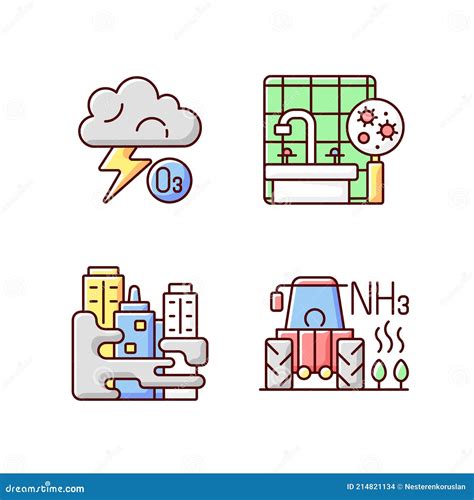 Air Pollution Rgb Color Icons Set Stock Vector Illustration Of Disease Chemical 214821134