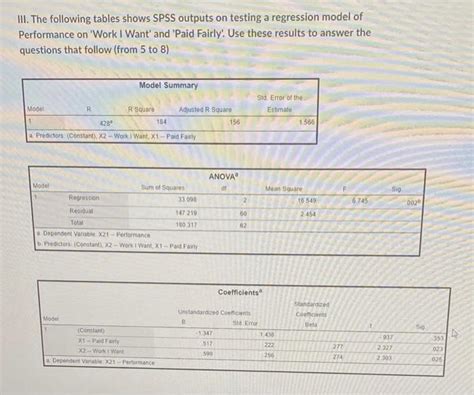 solved iii the following tables shows spss outputs on