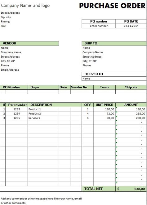 An Invoice Form For Purchase And Order