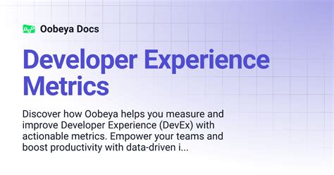 Developer Experience Metrics Oobeya Docs