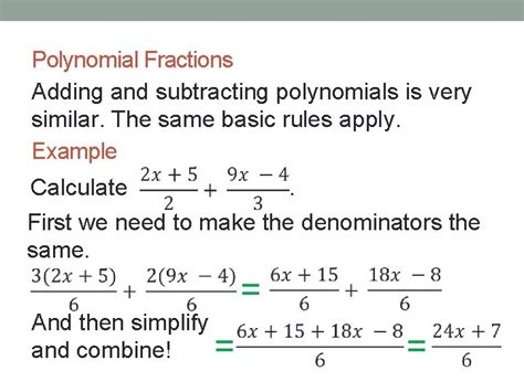 Adding And Subtracting Polynomial Fractions Slideshow 5 Mathematics