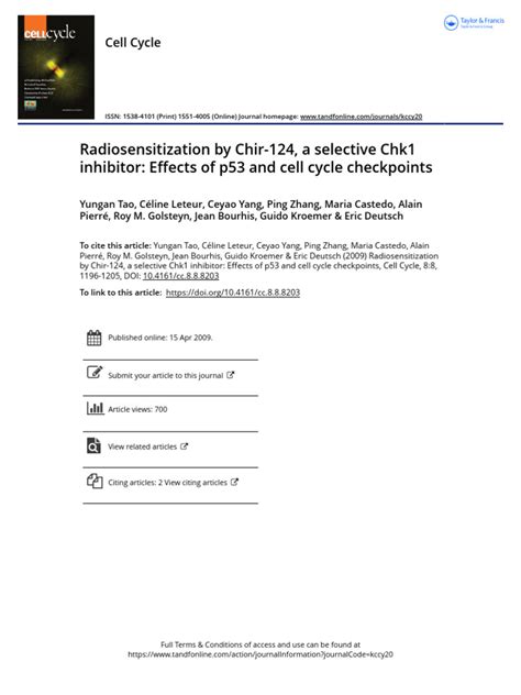 Radiosensitization By Chir 124 A Selective Chk1 Inhibitor Effects Of