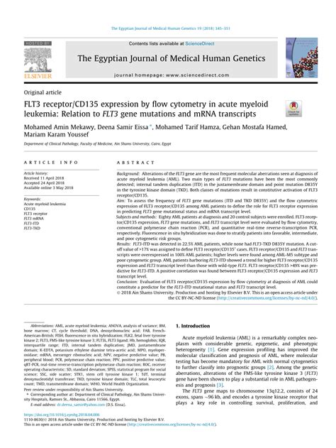Pdf Flt3 Receptorcd135 Expression By Flow Cytometry In Acute Myeloid