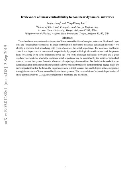 Pdf Irrelevance Of Linear Controllability To Nonlinear Dynamical Networks