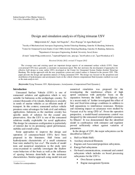Pdf Design And Simulation Analysis Of Flying Trimaran Usv