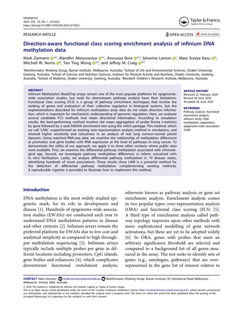 Pdf Direction Aware Functional Class Scoring Enrichment Analysis Of Infinium Dna Methylation Data