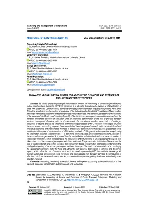 Pdf Innovative Nfc Validation System For Accounting Of Income And Expenses Of Public Transport