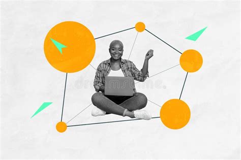 Contemporary Poster Trend Art Collage Of Happy American Girl Freelancer