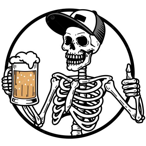 Skull With Beer Thumbs Up Vector Skull Beer Vintage Png And Vector