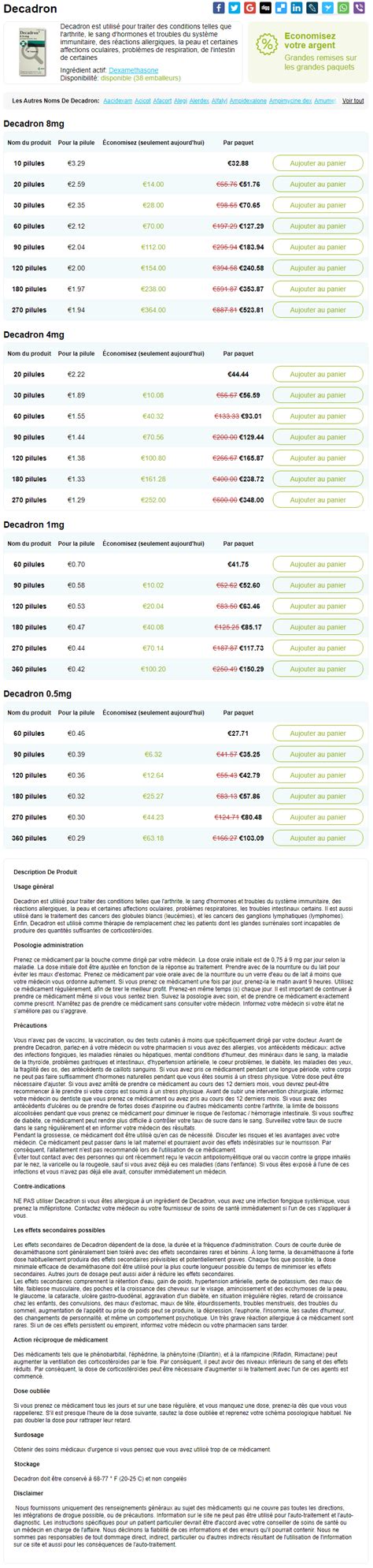 Decadron Dexaméthasone 8 4 1 05mg Acheter Un Medicament Sans