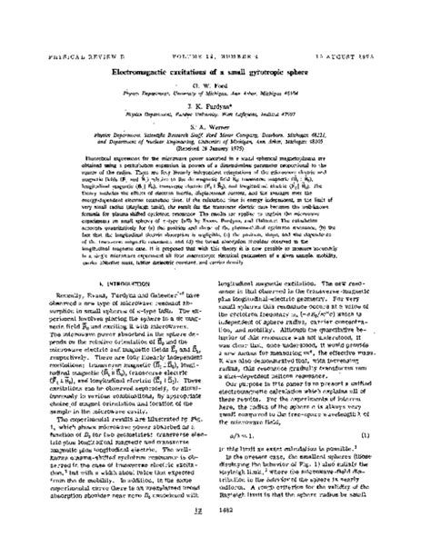Pdf Electromagnetic Excitations Of A Small Gyrotropic Sphere George F Ford Iii