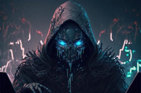 Premium AI Image Wallpaper Portrait Character Hacker Hooded Man Technology Sci