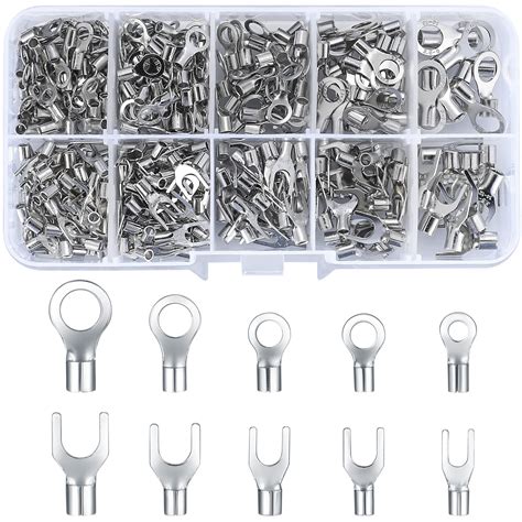 Buy 320 Pieces Non Insulated Ring Terminals Fork Connector Kit Copper Ring Fork U Type Female