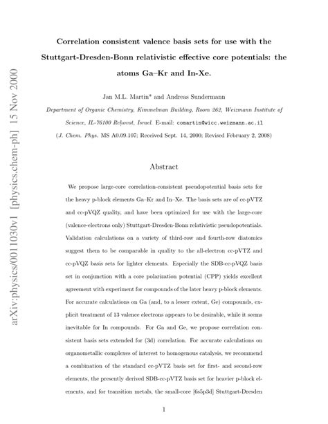 Pdf Correlation Consistent Valence Basis Sets For Use With The Stuttgartdresdenbonn