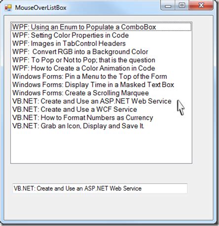 How To Identify Which Listbox Item The Mouse Is Over Ged Mead S Blog Vbcity The Net
