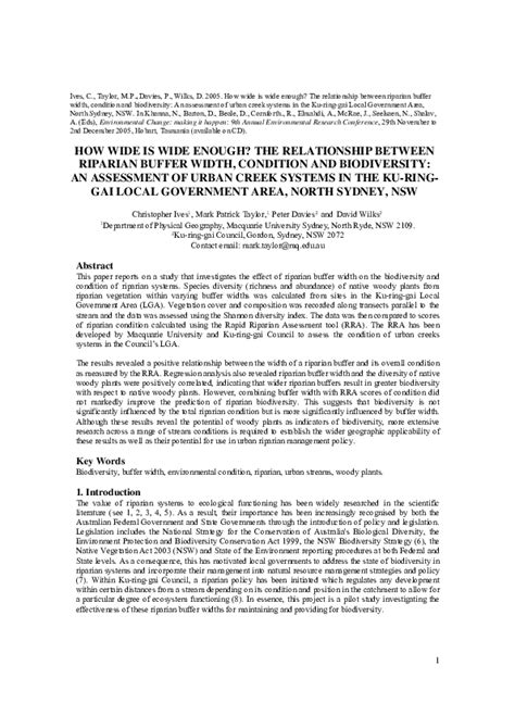 Pdf How Wide Is Wide Enough The Relationship Between Riparian Buffer Width Condition And