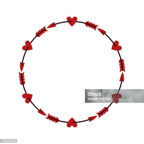 하트와 화살표의 둥근 프레임 컬러 실루엣 앞 모습 벡터 간단 평면 그래픽 Illustration 흰색 배경에 고립 된 개체입니다 격리 검은색에 대한 스톡 벡터 아트 및 기타