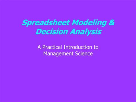 Ppt Spreadsheet Modeling Decision Analysis Powerpoint Presentation Free Download Id752652