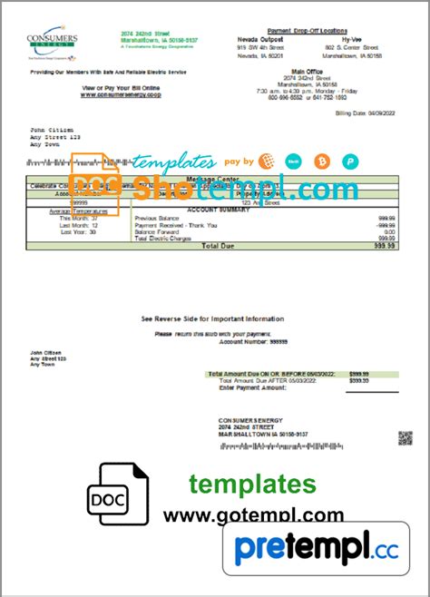 Usa Consumers Energy Utility Bill Download Example In Word And Pdf