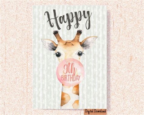 Printable 9th Birthday Card Cute 9th Birthday Greeting Card Etsy