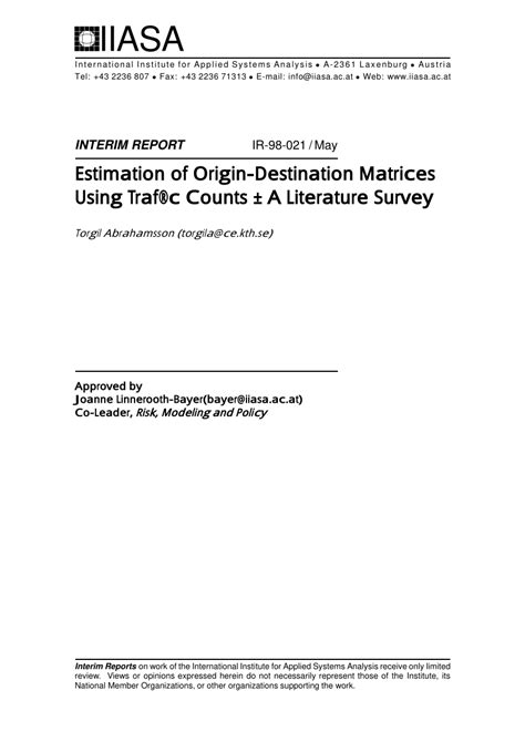 Pdf Estimation Of Origin Destination Matrices Using Traffic Counts A Literature Survey