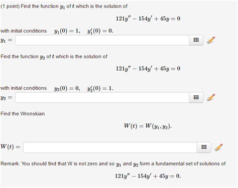 solved find the function y1 of t which is the solution of