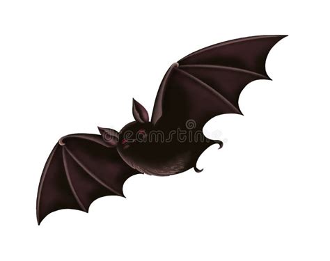 Cute Flying Bat In Cartoon Style Hand Drawn Halloween Black Nocturnal