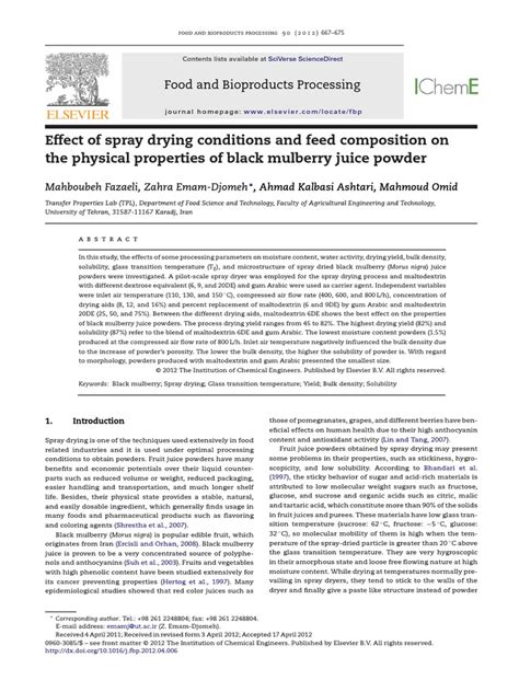 Effect Of Spray Drying Conditions And Feed Composition Pdf