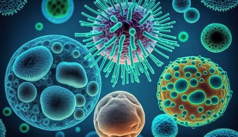 Premium Ai Image Macro Shot Of Different Types Of Microbes Virus Cells And Bacteria On