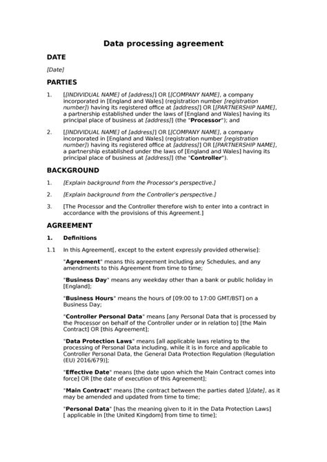 Data Processing Agreement Controllerprocessor Docular Data Processor Agreement Template Gdpr