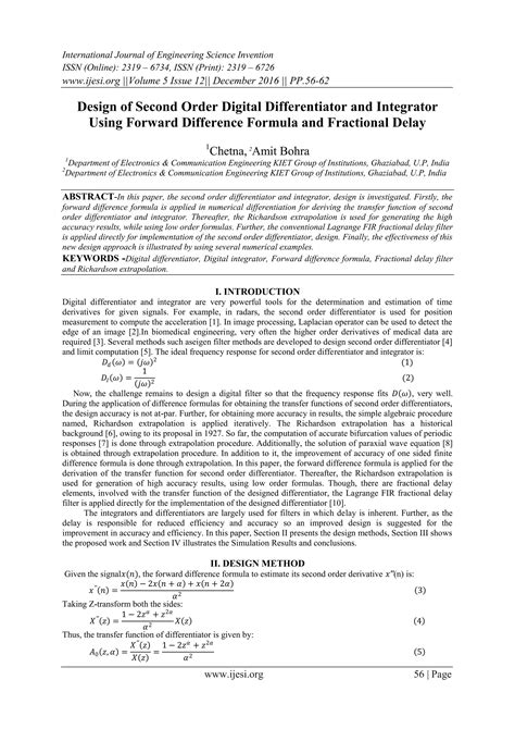 Design Of Second Order Digital Differentiator And Integrator Using Forward Difference Formula