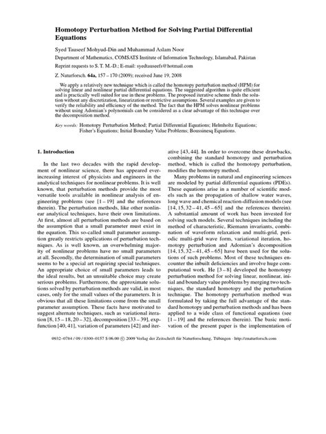 Homotopy Perturbation Method For Solving Partial Differential Pdf Partial Differential