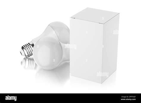 Led Light Bulbs With Blank Paper Box Isolated On White Mock Up Template 3d Rendering