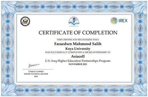 Faraedwn Mahmood On Linkedin Internship Irex Asiacell Certification